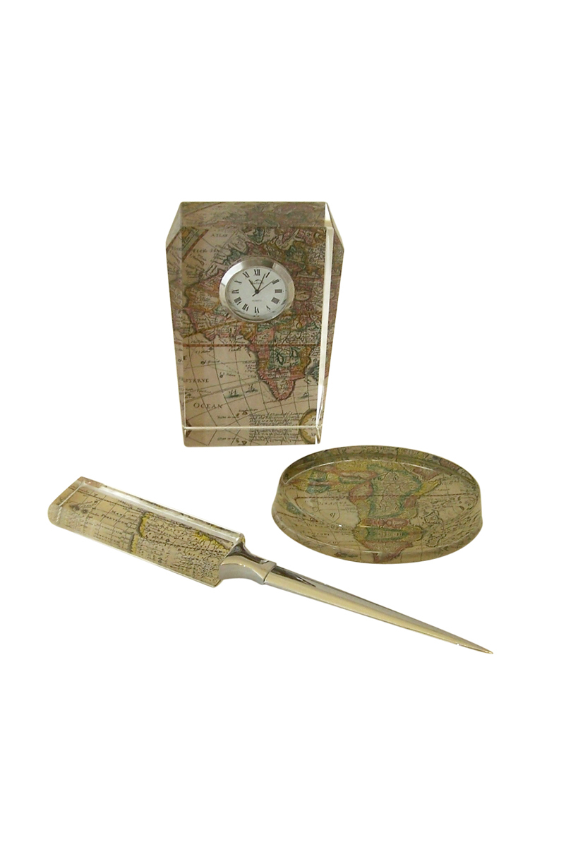 Antique Map - 5" Rectangular Crystal Clock - Scott Potter The Gilded Home